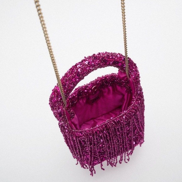 Zara | Bags | Zara Beaded With Sequin Fringe Bag Pink Nwt Host Pick ...